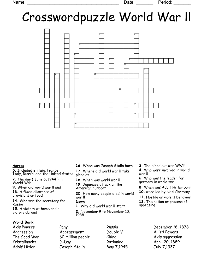 Crosswordpuzzle World War ll - WordMint