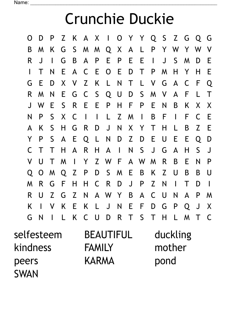 Crunchie Duckie Word Search - WordMint
