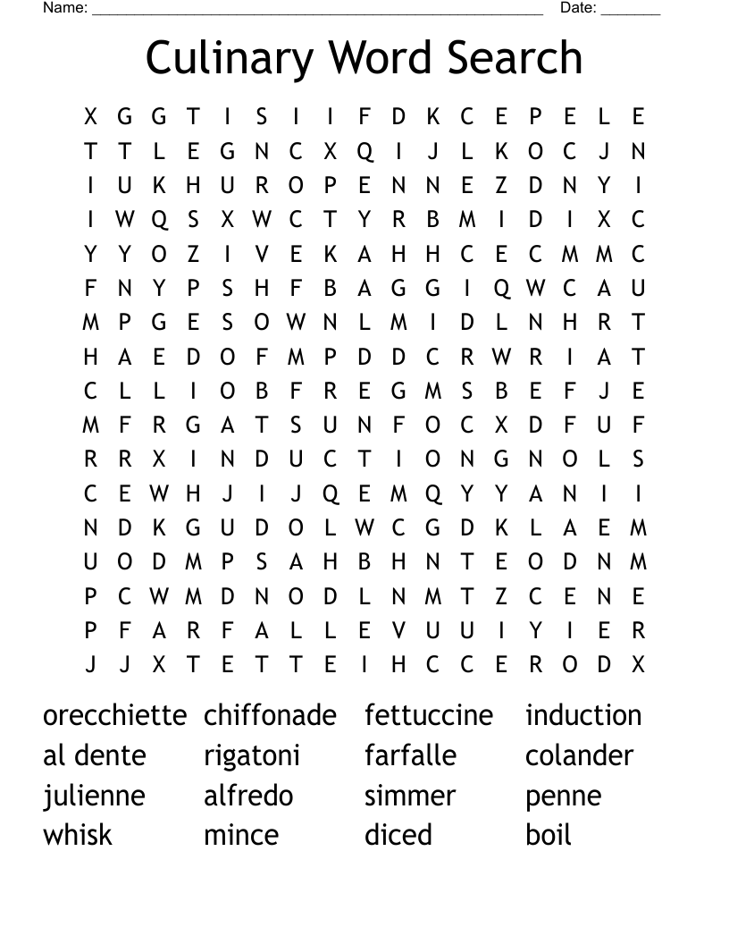 Culinary Word Search WordMint