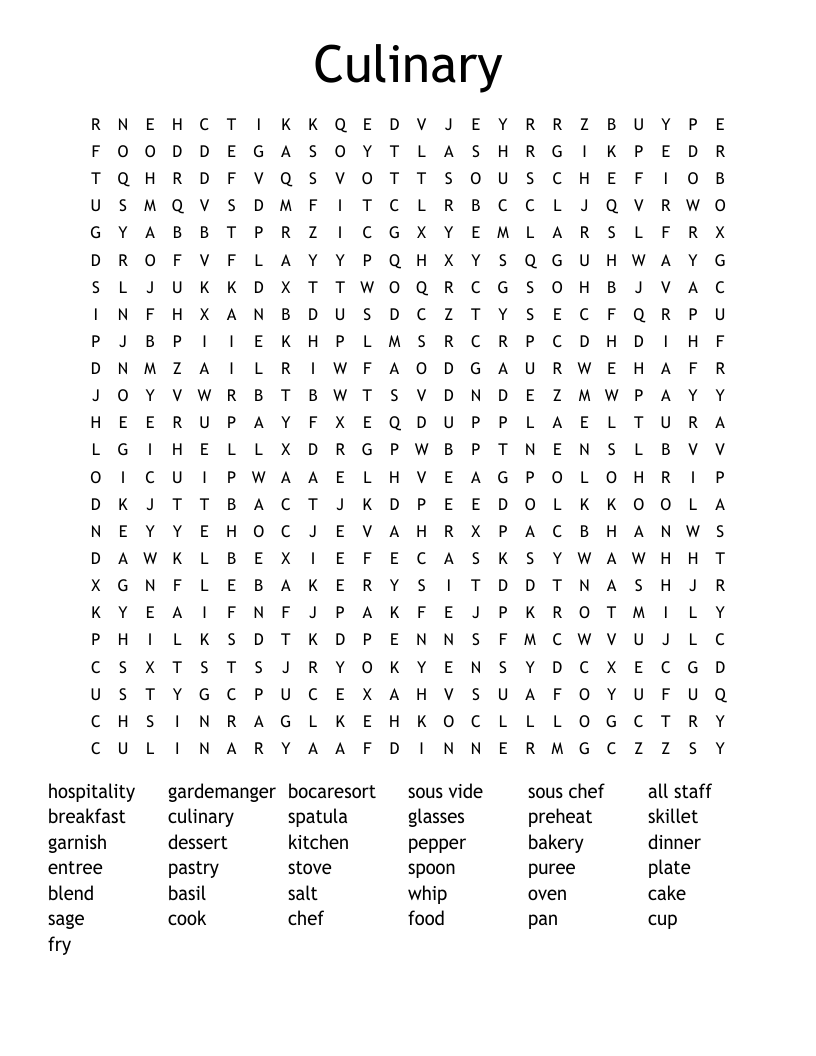 Culinary Word Search WordMint