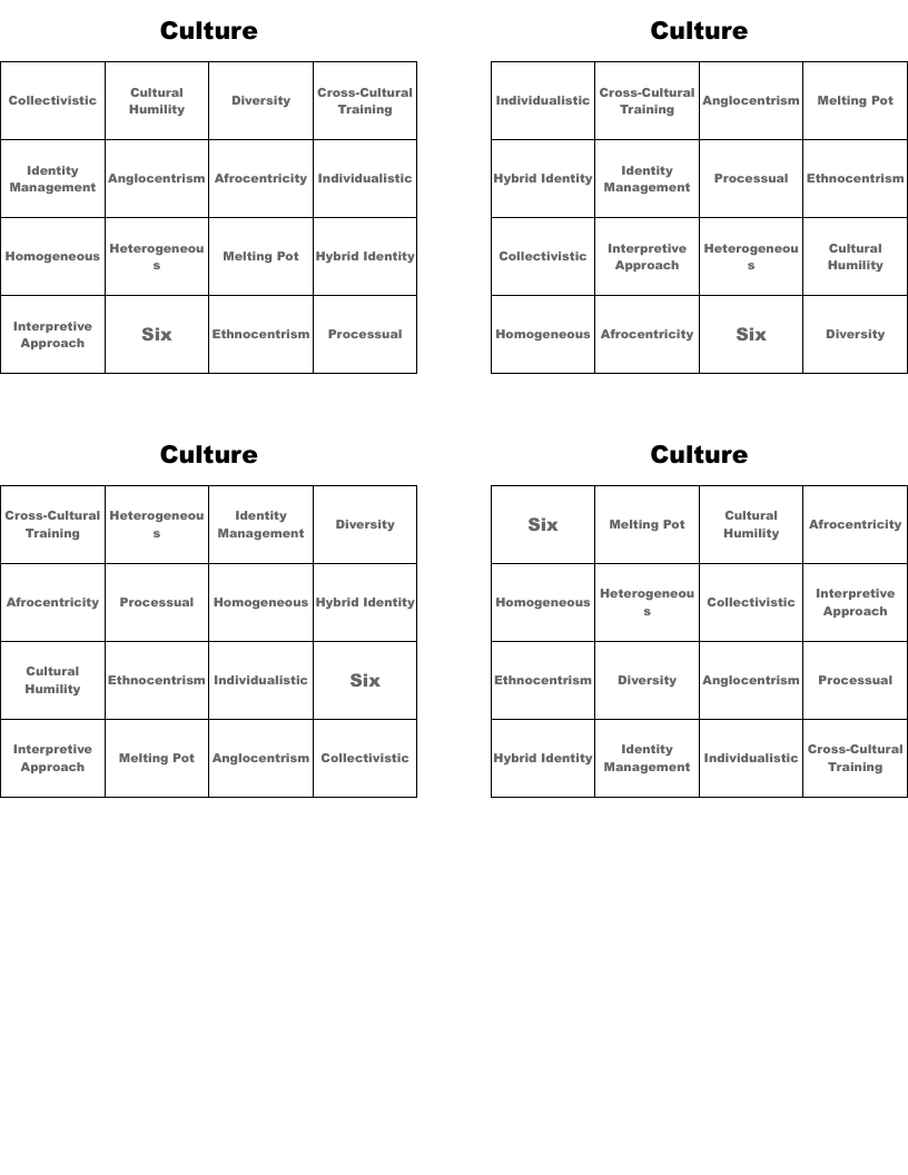Culture Bingo Cards - WordMint