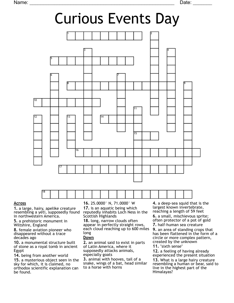 Curious Events Day Crossword - WordMint