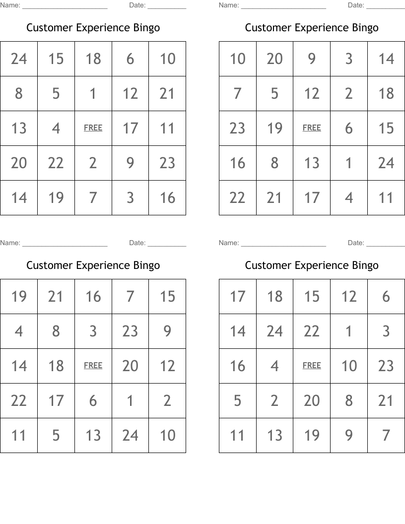 Customer Experience Bingo - WordMint