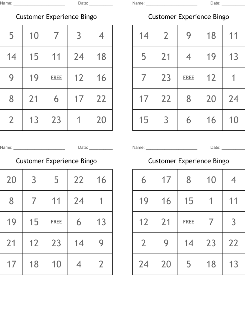 Customer Experience Bingo - WordMint