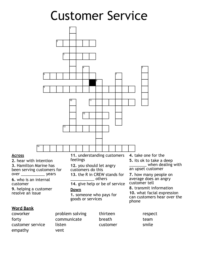 Customer Service Crossword - WordMint