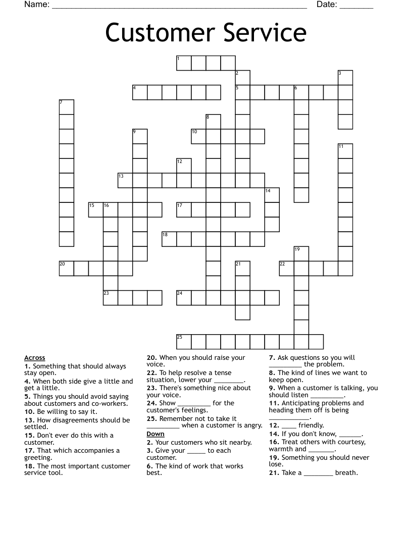 Customer Service Crossword - WordMint