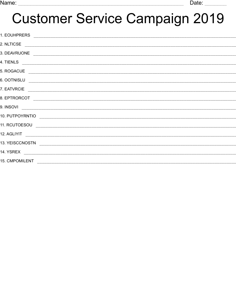 Customer Service Campaign 2019 Word Scramble - WordMint