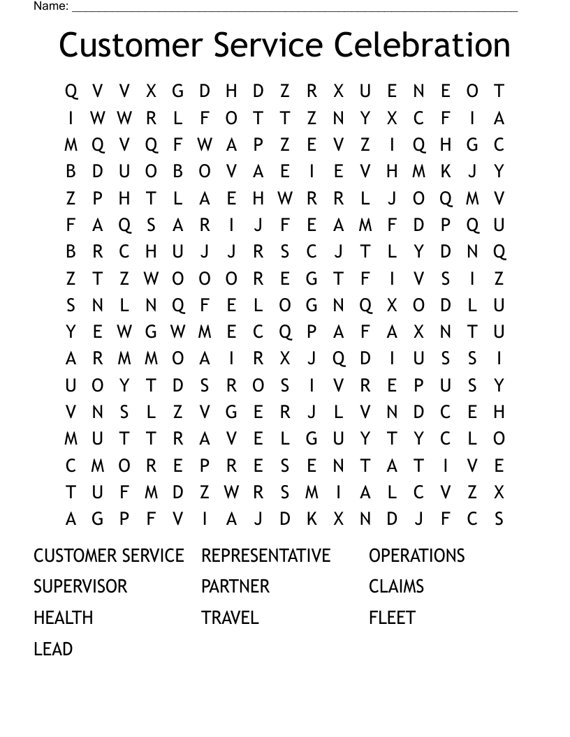 Customer Service Celebration Word Search - WordMint