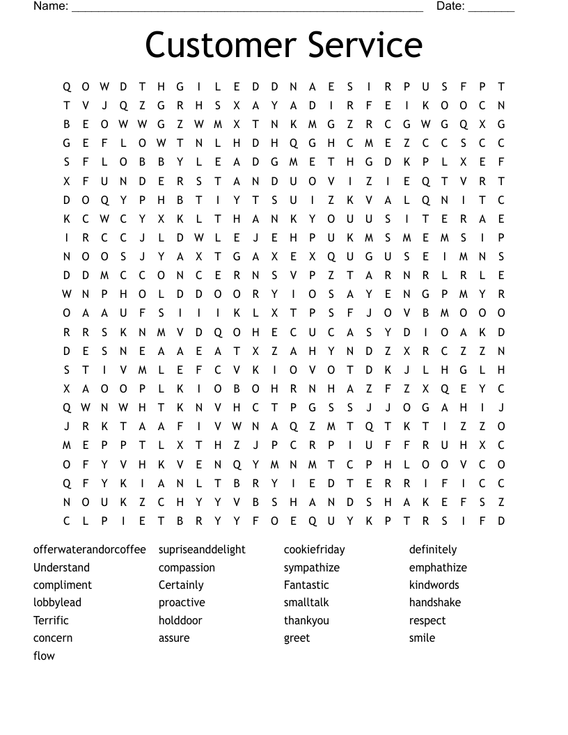 Customer Service Word Search - WordMint