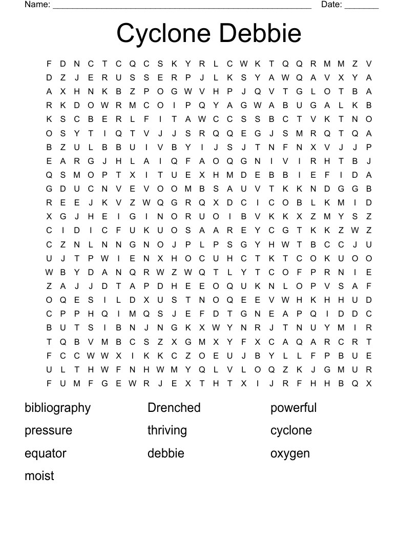 Cyclone Debbie Word Search - WordMint