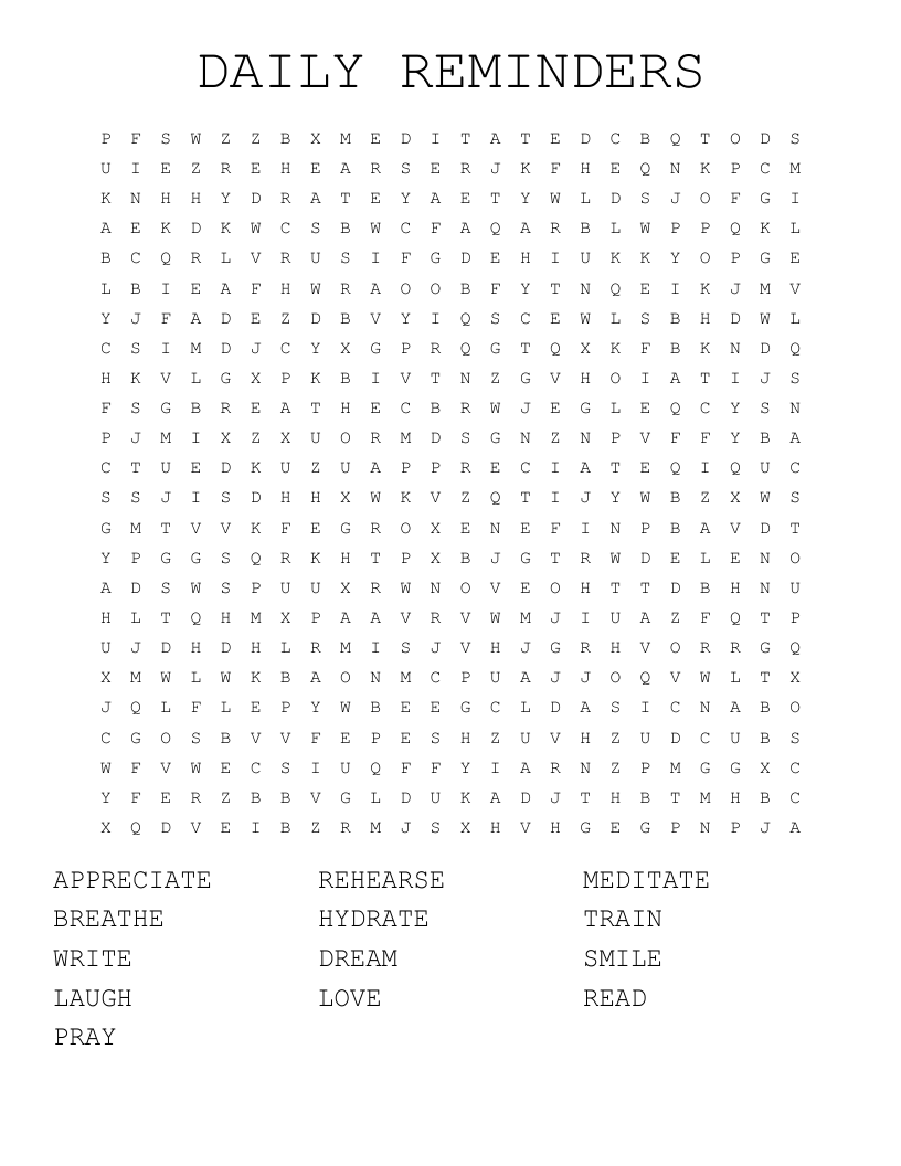 DAILY REMINDERS Word Search - WordMint