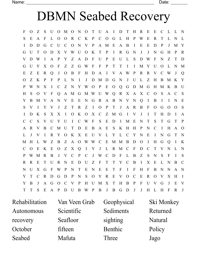 DBMN Seabed Recovery Word Search - WordMint