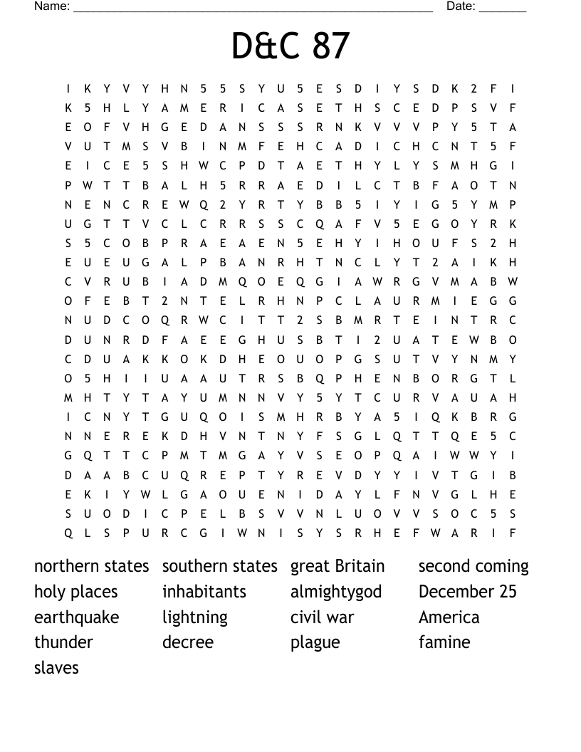 D&C 87 Word Search - WordMint