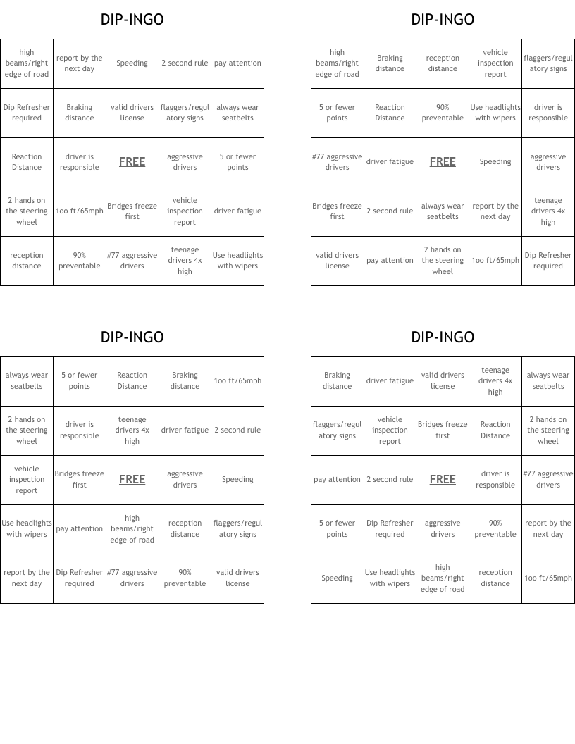 DIP-INGO Bingo Cards - WordMint