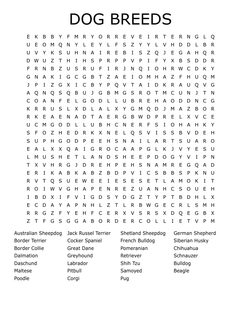 Dog Breeds Word Scramble WordMint