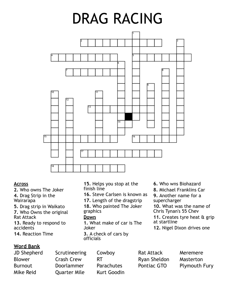 DRAG RACING Crossword WordMint