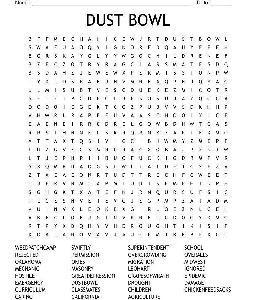 Dust Bowl Word Search - WordMint