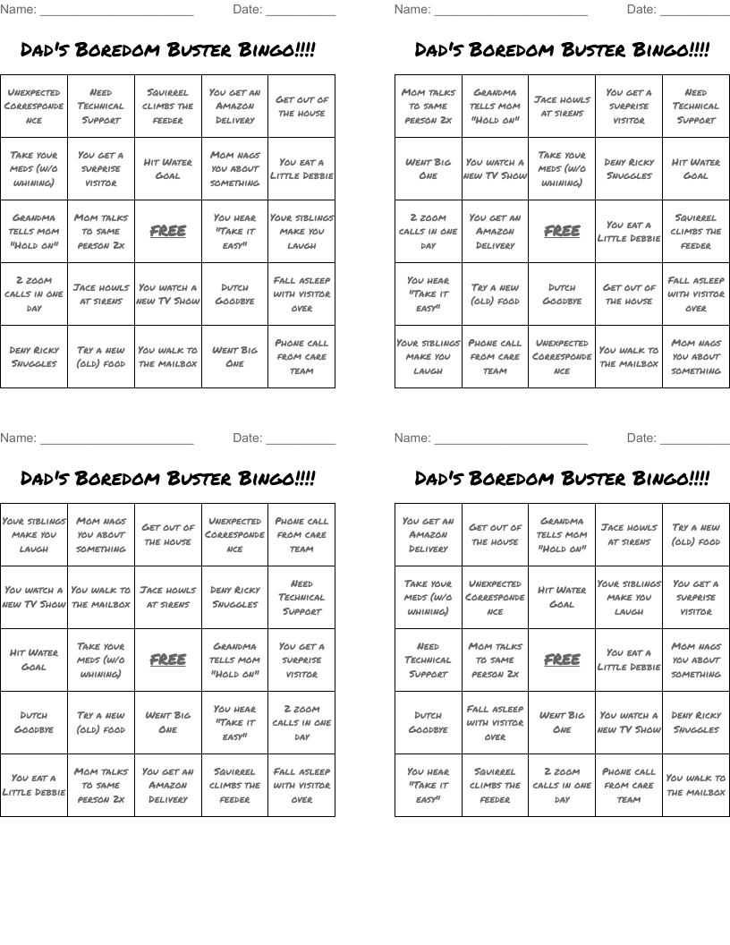 Dad's Boredom Buster Bingo!!!! - WordMint