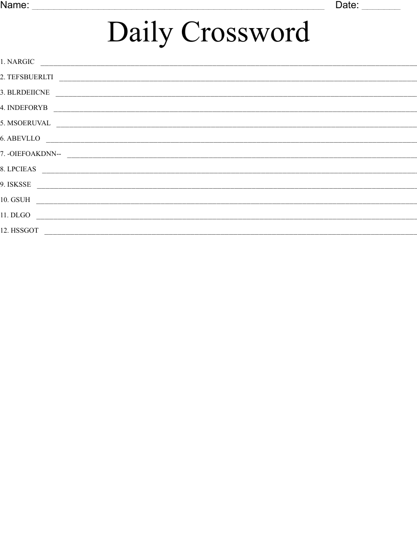 Daily Crossword Word Scramble - WordMint