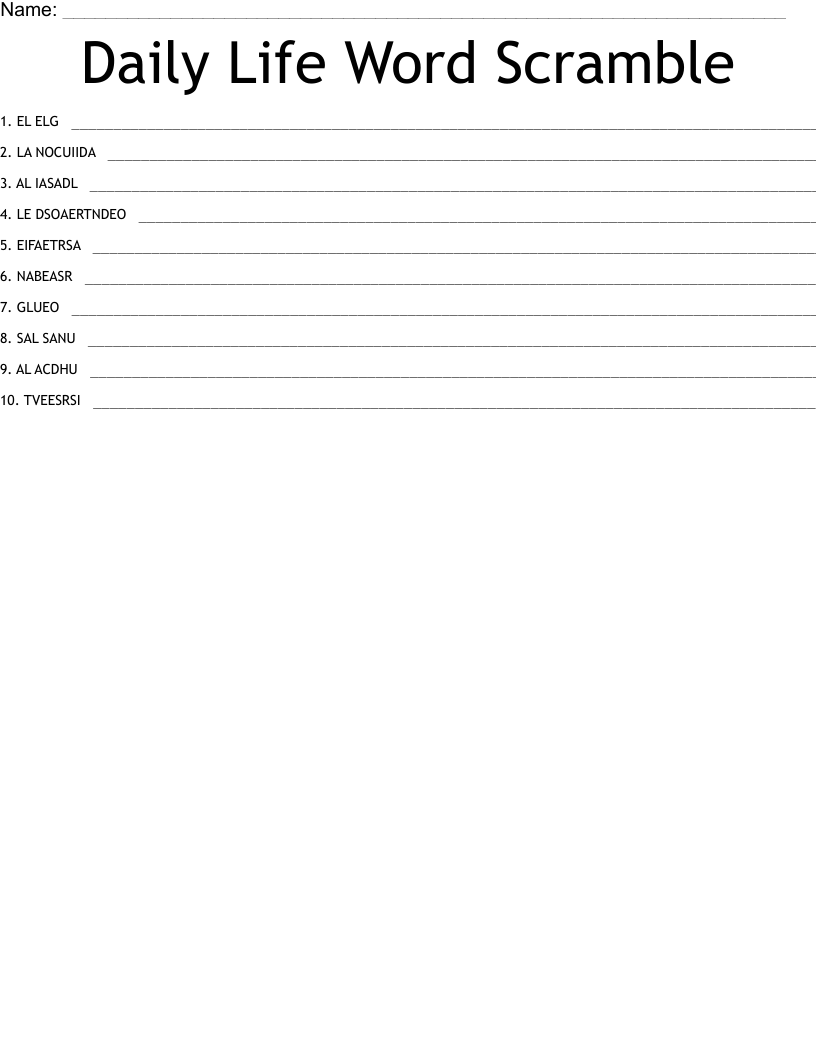 Daily Life Word Scramble - WordMint