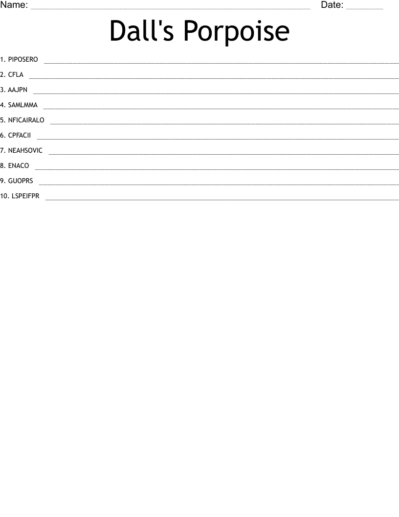 Dall's Porpoise Word Scramble - WordMint
