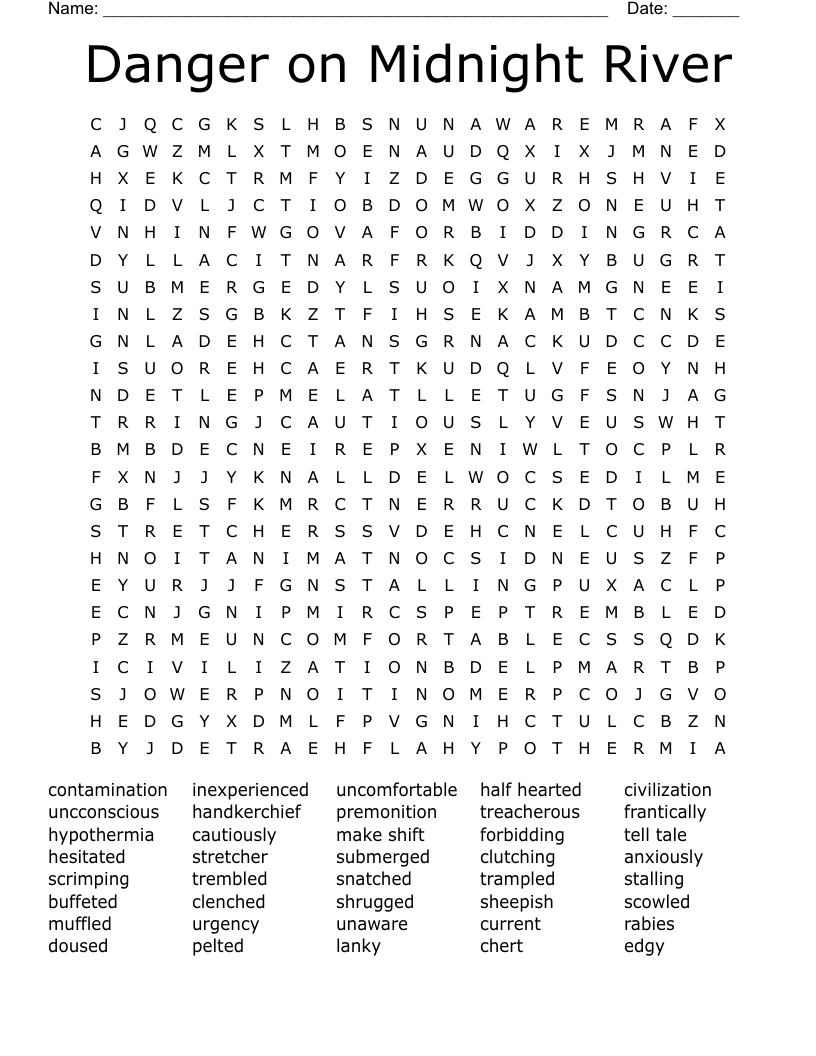 Danger on Midnight River Word Search - WordMint
