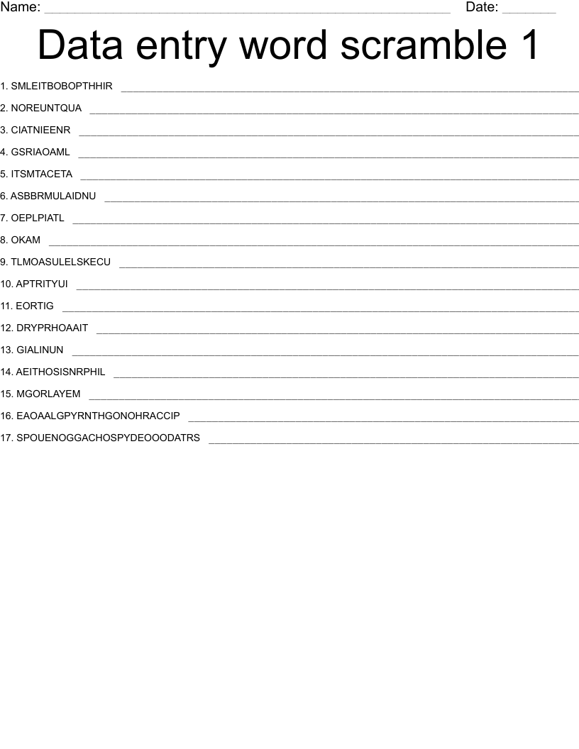 Data entry word scramble 1 - WordMint