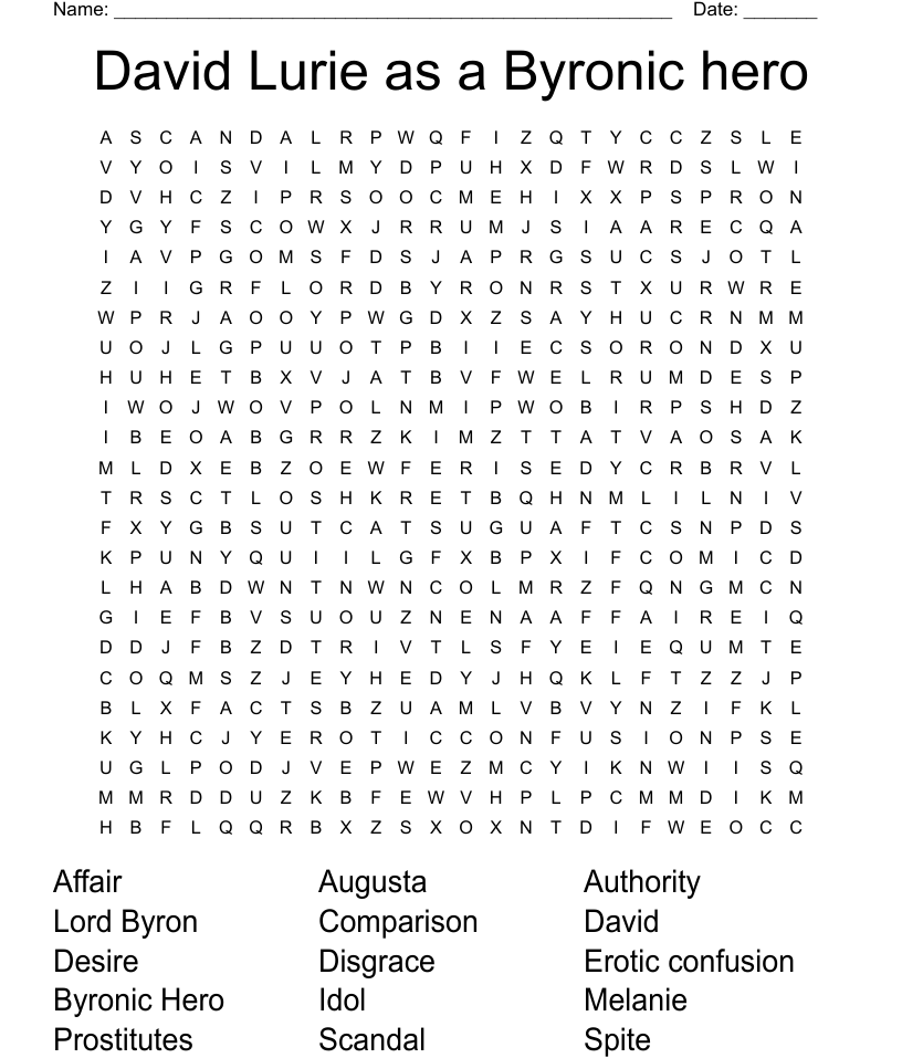 Lord Byron Word Search - WordMint