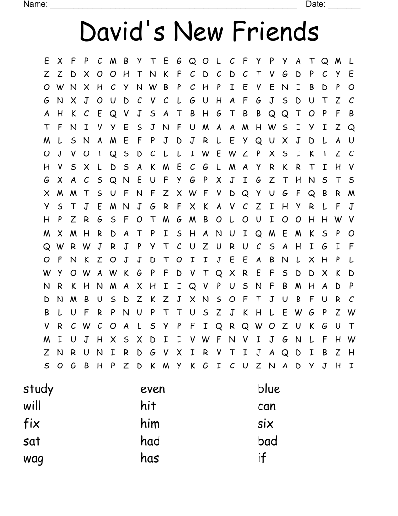 David's New Friends Word Search - WordMint