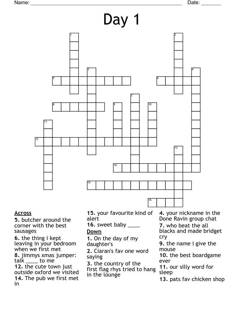 Day 1 Crossword - WordMint
