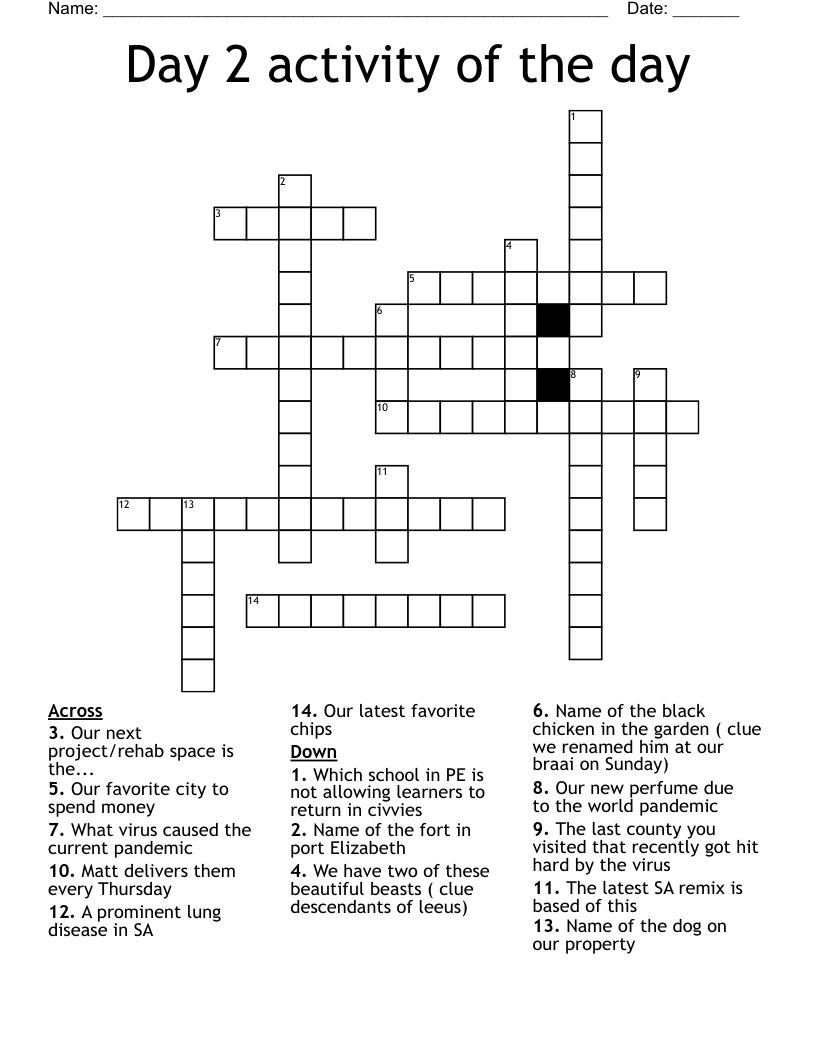 Day 2 activity of the day Crossword - WordMint