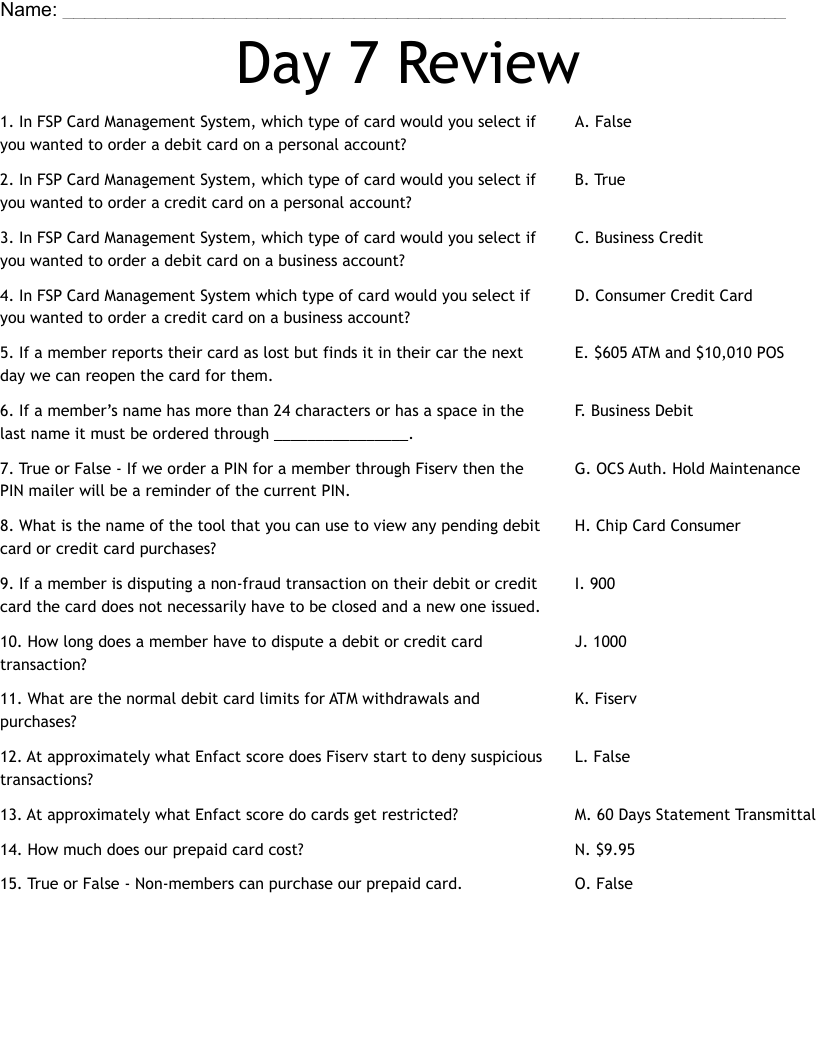 Day 7 Review Worksheet - WordMint