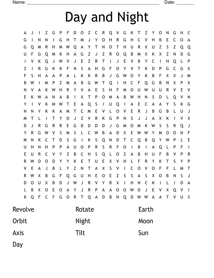 Day and Night Word Search - WordMint