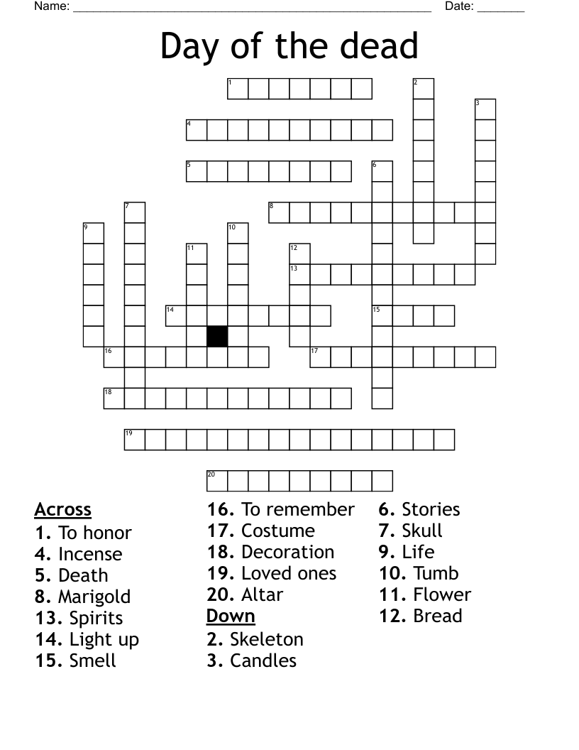 Day Of The Dead Crossword WordMint