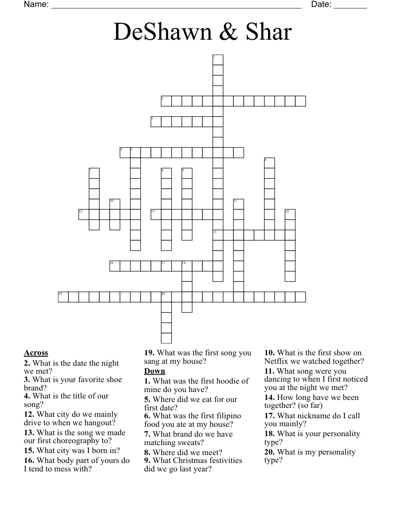 DeShawn & Shar Crossword - WordMint