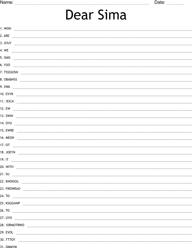 Dear Sima Word Scramble - WordMint