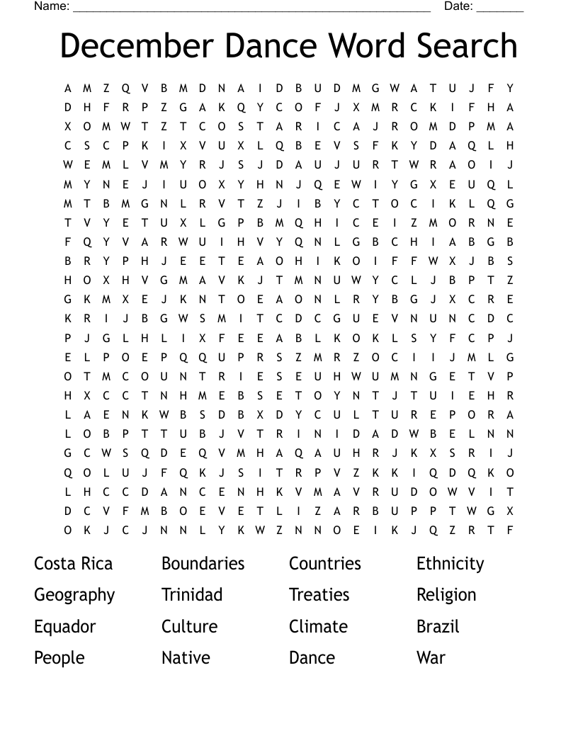 December Dance Word Search - WordMint