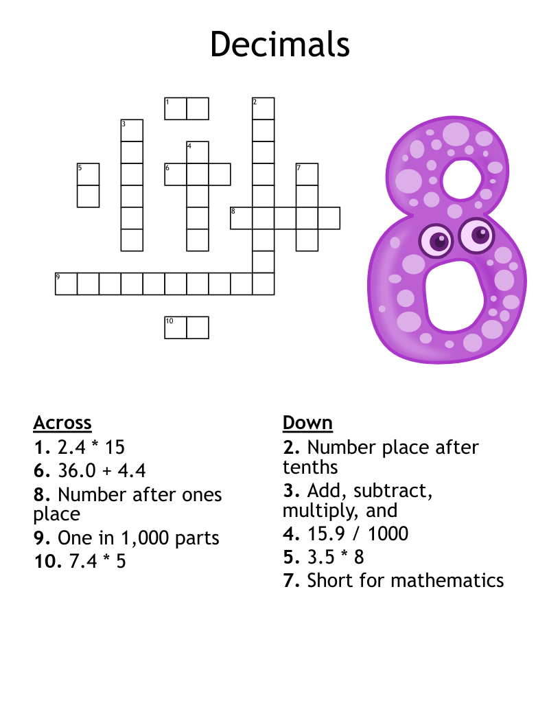 Decimals Crossword WordMint