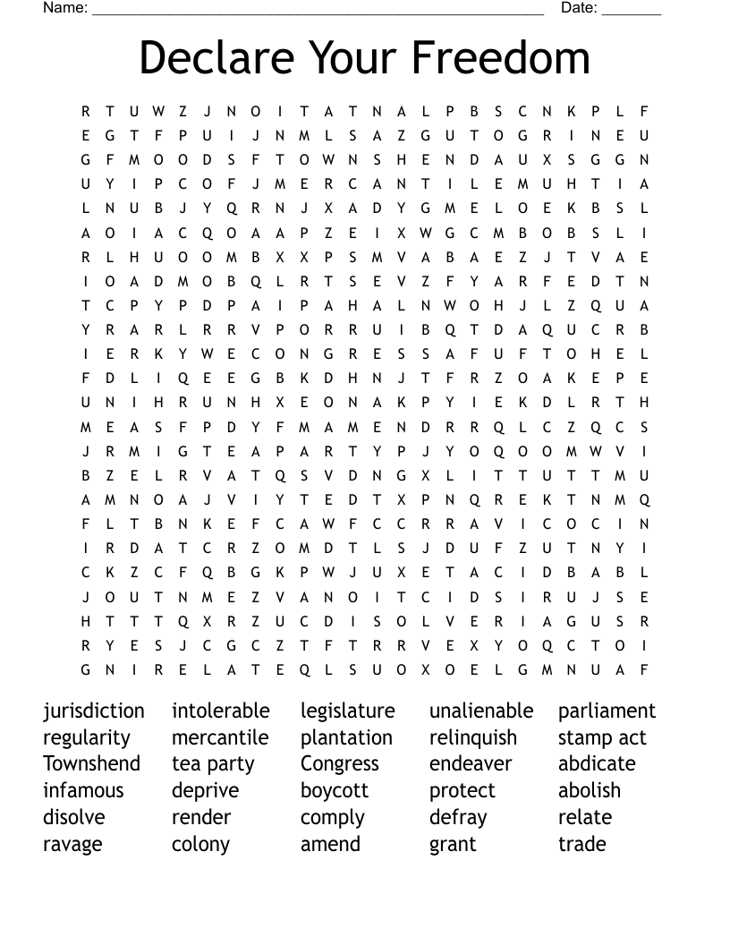 Declare Your Freedom Word Search - WordMint