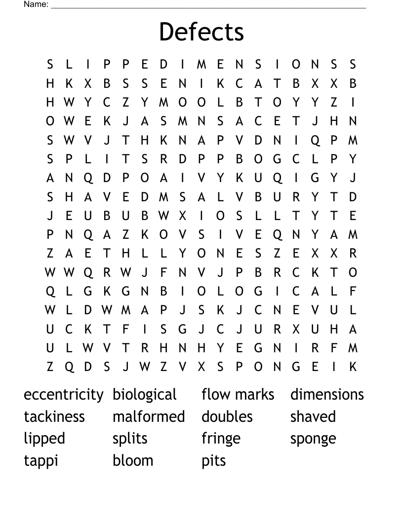 Defects Word Search - WordMint