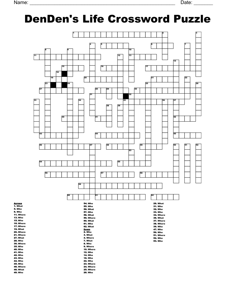 DenDen's Life Crossword Puzzle - WordMint