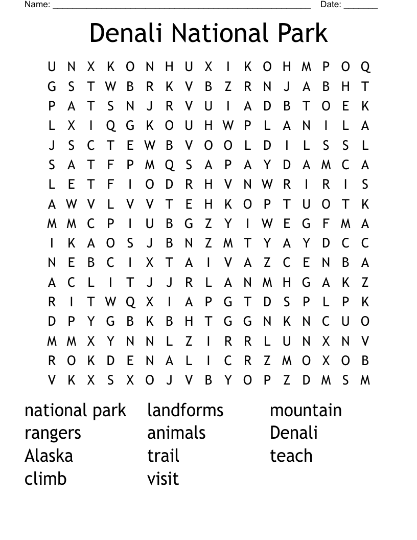 Denali National Park Word Search - WordMint
