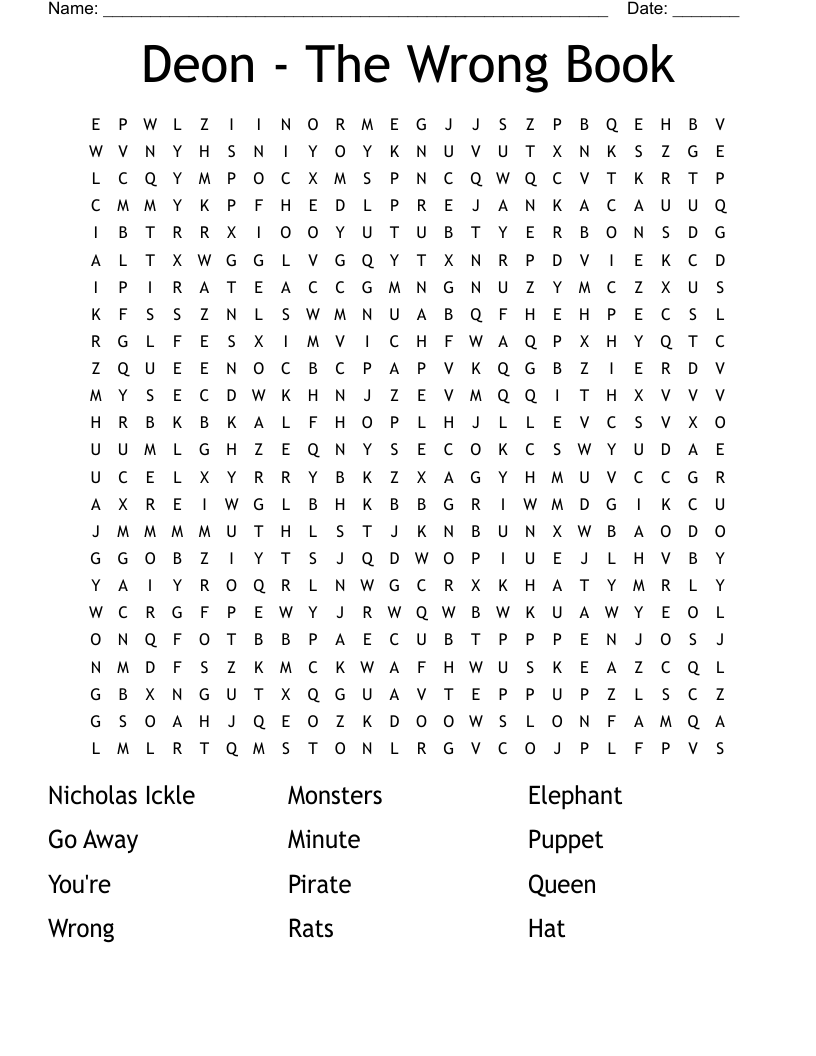 Deon - The Wrong Book Word Search - WordMint
