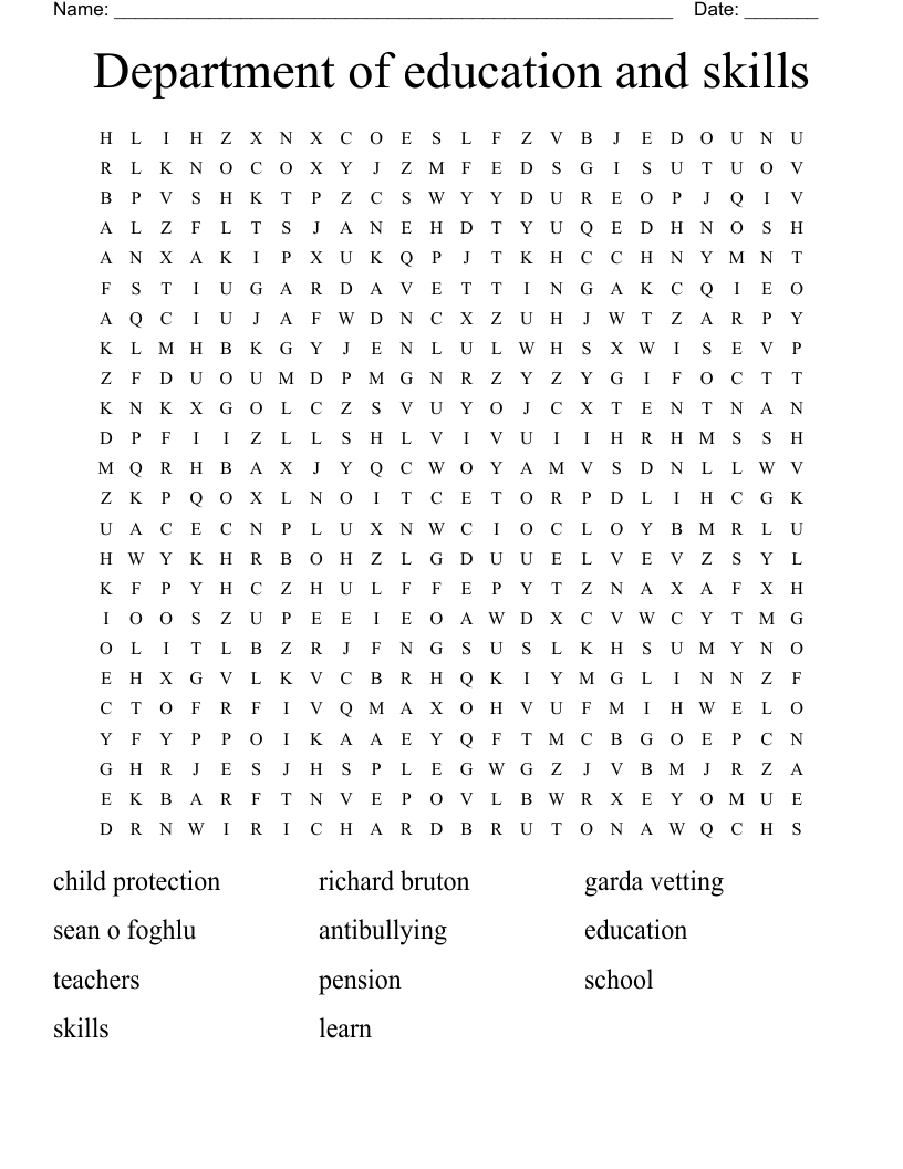 Department of education and skills Word Search - WordMint