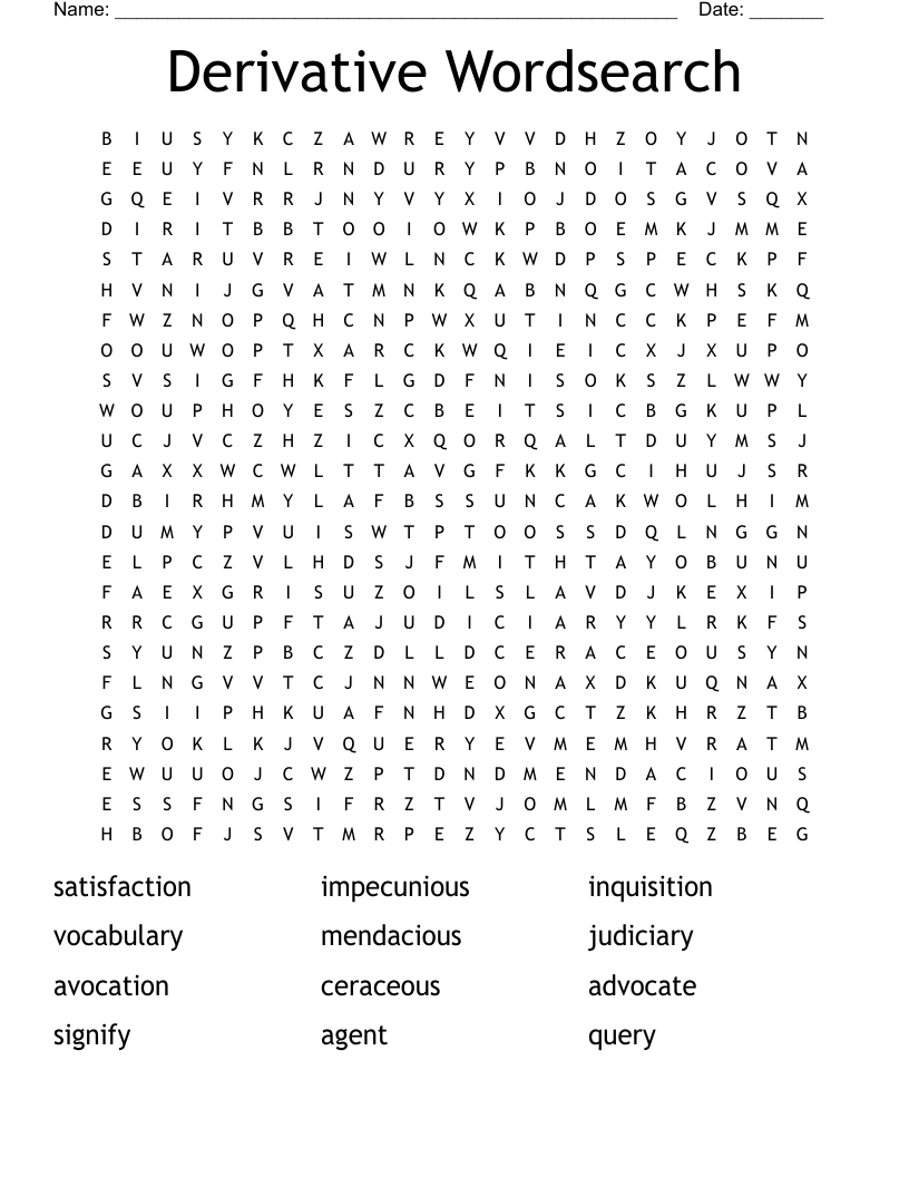 Derivative Wordsearch - WordMint