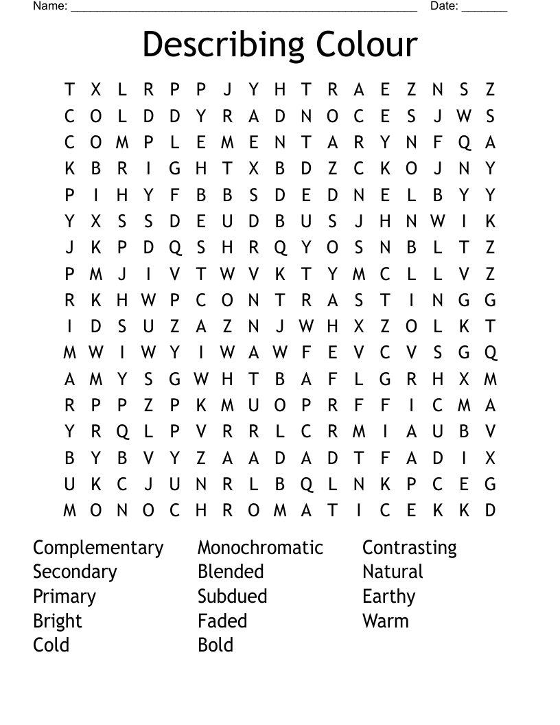 Describing Colour Word Search - WordMint
