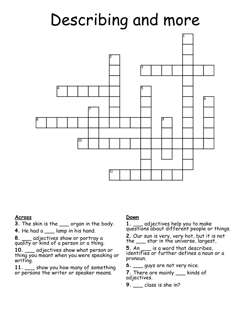 Describing and more Crossword - WordMint
