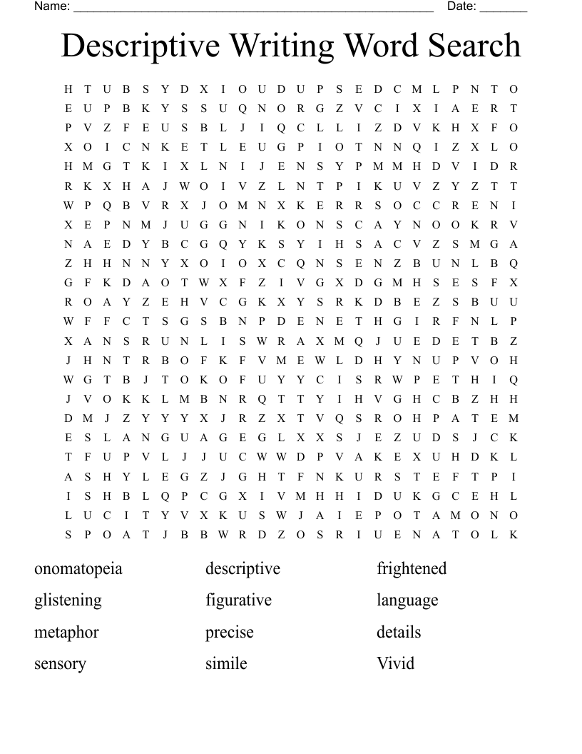 Descriptive Writing Word Search - WordMint