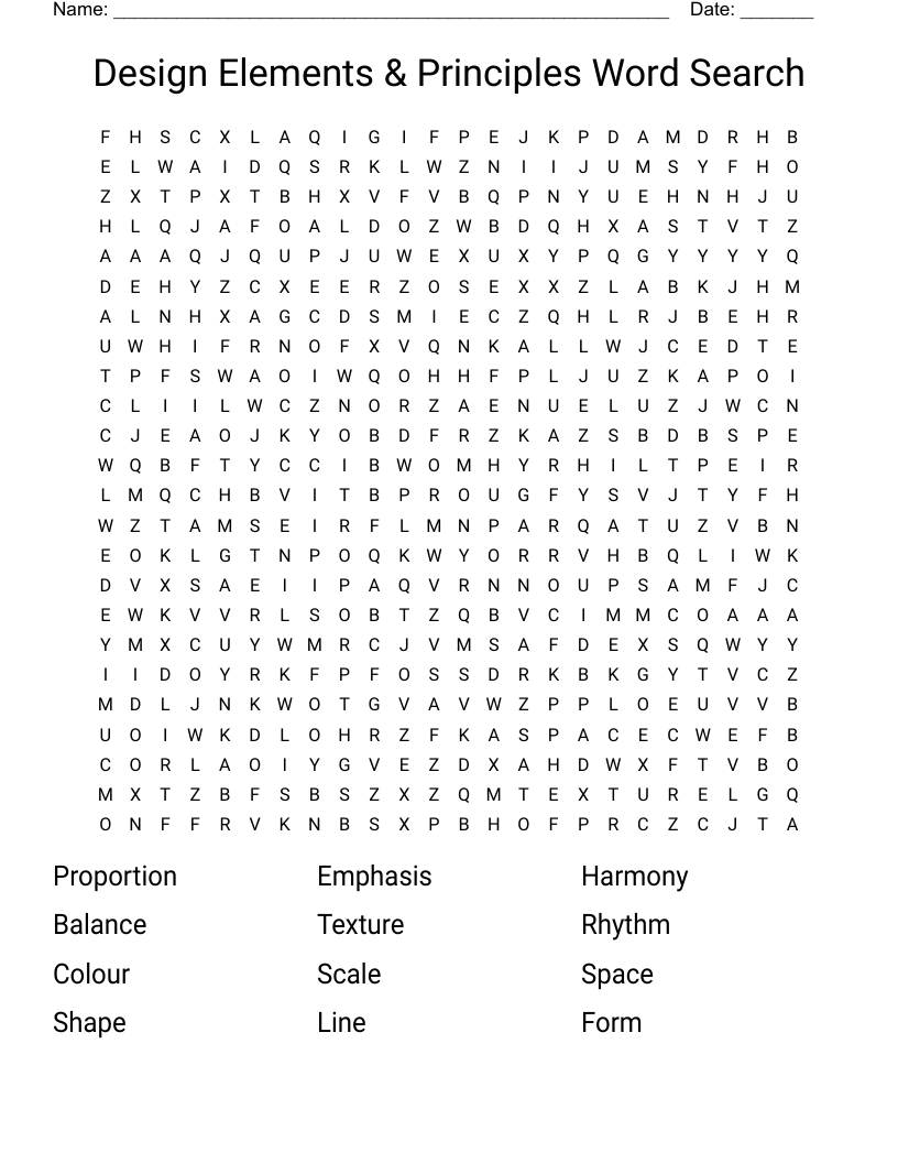 Design Elements Principles Word Search WordMint