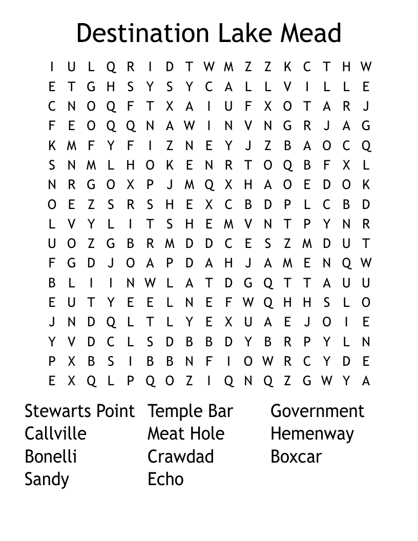 Destination Lake Mead Word Search - WordMint